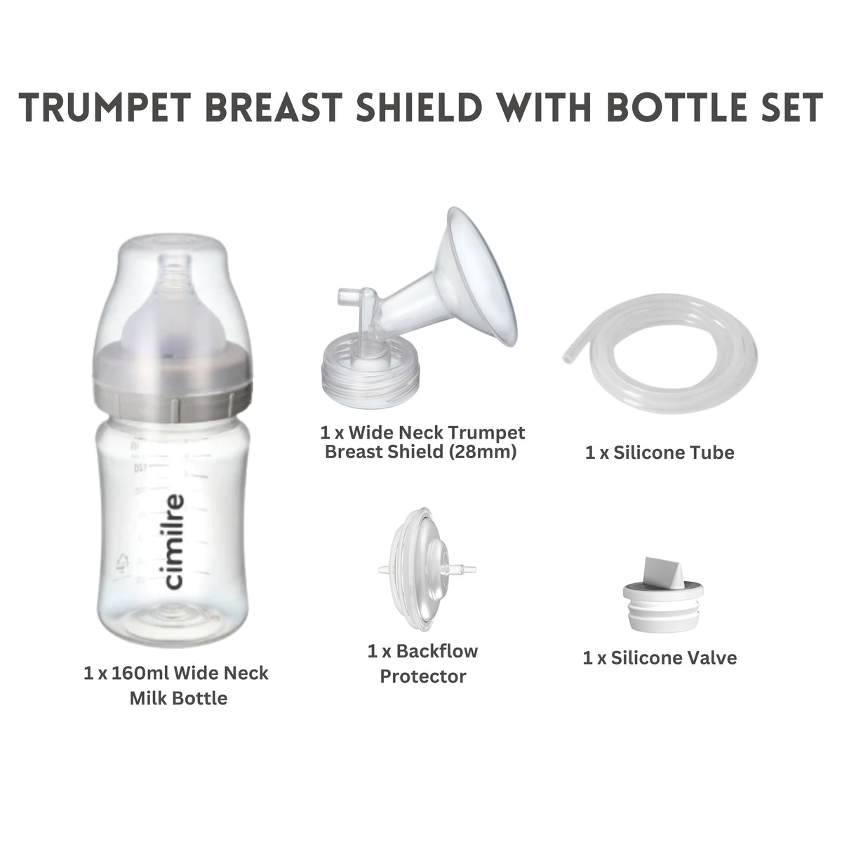 Cimilre Trumpet Breast Shield Bottle Set (28mm) — Trekvue